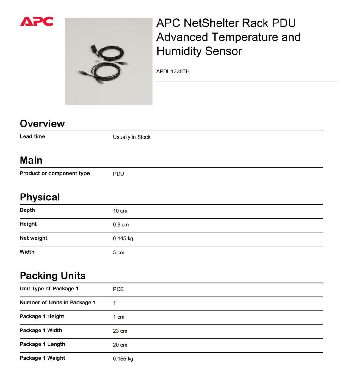 APC NetShelter Rack PDU Advanced Temperature and Humidity Sensor ...